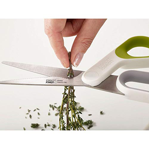 Joseph Joseph 10302 PowerGrip Kitchen Shears Scissors with Thumb Grip and Herb Stripper Separates for Cleaning Japanese Stainless-Steel, White/Green