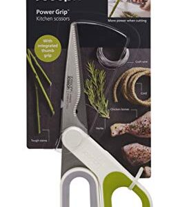 Joseph Joseph 10302 PowerGrip Kitchen Shears Scissors with Thumb Grip and Herb Stripper Separates for Cleaning Japanese Stainless-Steel, White/Green