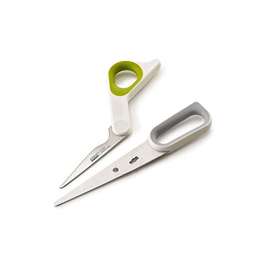 Joseph Joseph 10302 PowerGrip Kitchen Shears Scissors with Thumb Grip and Herb Stripper Separates for Cleaning Japanese Stainless-Steel, White/Green