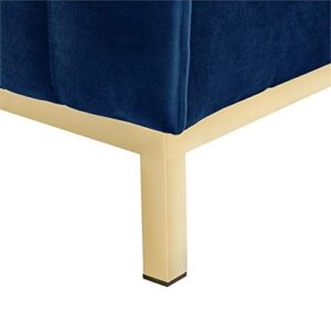 Posh Living Hayden Velvet Tuxedo Sofa with Y-Metal Base in Navy Blue/Gold