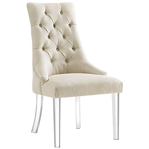 Posh Living Colton Linen Fabric Dining Side Chair with Acrylic Legs - Cream/White (Set of 2)