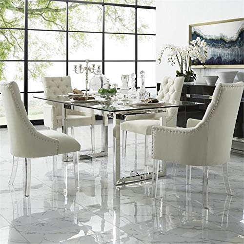 Posh Living Colton Linen Fabric Dining Side Chair with Acrylic Legs - Cream/White (Set of 2)