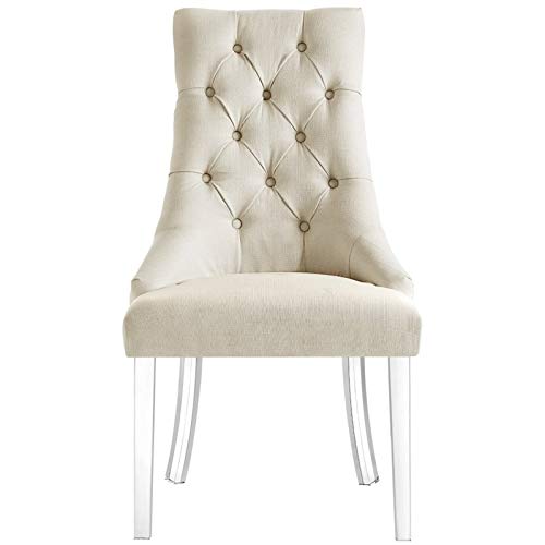 Posh Living Colton Linen Fabric Dining Side Chair with Acrylic Legs - Cream/White (Set of 2)