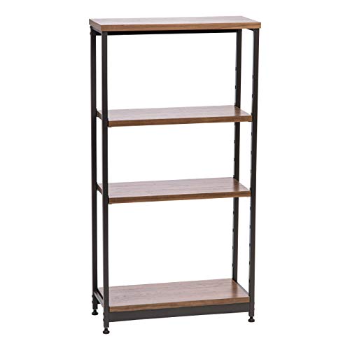 IRIS USA 24.6" 4-Tier Wide Wood and Metal Shelf, Sturdy Home Décor Storage Rack with Height Adjustable Shelves and Feet, Dark Brown/Black