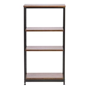 IRIS USA 24.6" 4-Tier Wide Wood and Metal Shelf, Sturdy Home Décor Storage Rack with Height Adjustable Shelves and Feet, Dark Brown/Black