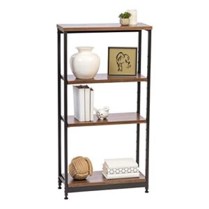 IRIS USA 24.6" 4-Tier Wide Wood and Metal Shelf, Sturdy Home Décor Storage Rack with Height Adjustable Shelves and Feet, Dark Brown/Black