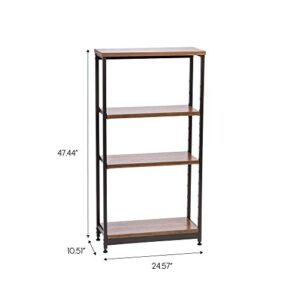 IRIS USA 24.6" 4-Tier Wide Wood and Metal Shelf, Sturdy Home Décor Storage Rack with Height Adjustable Shelves and Feet, Dark Brown/Black