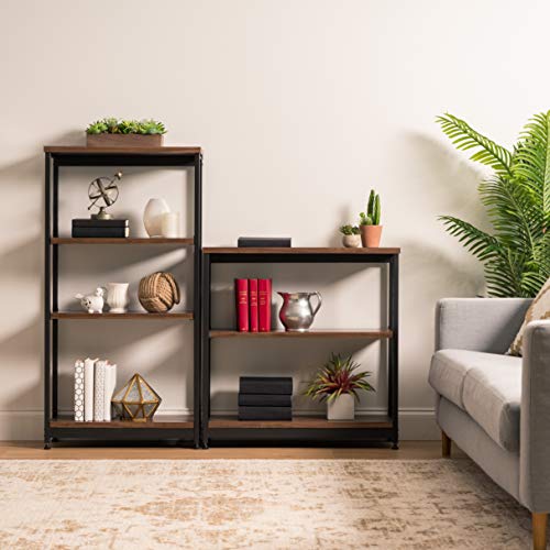 IRIS USA 24.6" 4-Tier Wide Wood and Metal Shelf, Sturdy Home Décor Storage Rack with Height Adjustable Shelves and Feet, Dark Brown/Black