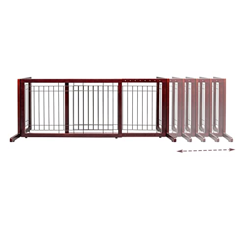 Bonnlo Free Standing Pet Gates for Dogs Indoor Dog Fence, Solid Wooden Dog Gates for The House,Doorways and Stairs, Doggie Gates for Indoors Adjustable from 40" to 71" Wide