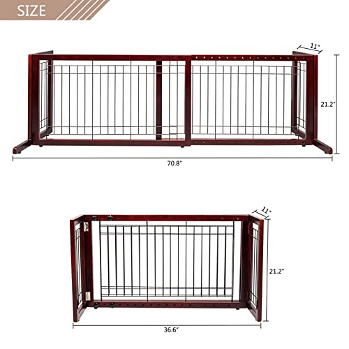 Bonnlo Free Standing Pet Gates for Dogs Indoor Dog Fence, Solid Wooden Dog Gates for The House,Doorways and Stairs, Doggie Gates for Indoors Adjustable from 40" to 71" Wide