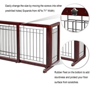 Bonnlo Free Standing Pet Gates for Dogs Indoor Dog Fence, Solid Wooden Dog Gates for The House,Doorways and Stairs, Doggie Gates for Indoors Adjustable from 40" to 71" Wide