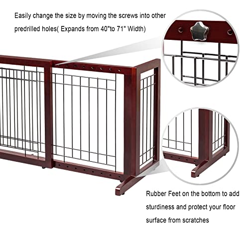 Bonnlo Free Standing Pet Gates for Dogs Indoor Dog Fence, Solid Wooden Dog Gates for The House,Doorways and Stairs, Doggie Gates for Indoors Adjustable from 40" to 71" Wide