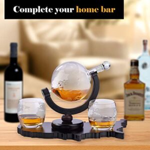 Whiskey Decanter Gift Set - World Etched Globe Decanter Airtight Stopper Antique Ship Liquor Dispenser Perfect Bar Gift Bourbon Scotch Vodka Liquor USA Map Tray 850 ml - Christmas holiday gifts