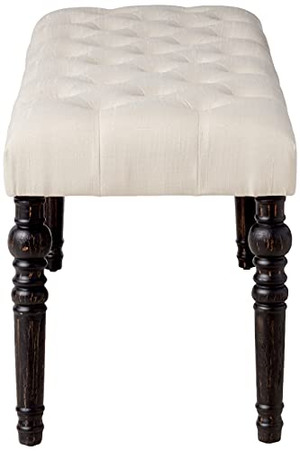 Roundhill Furniture Leviton Fabric Tufted Turned Leg Dining Bench, beige