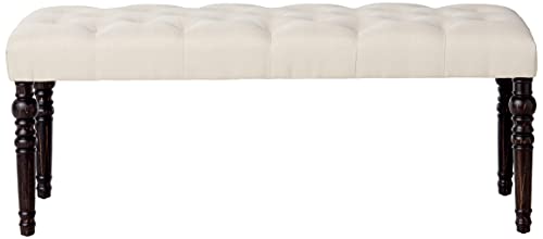 Roundhill Furniture Leviton Fabric Tufted Turned Leg Dining Bench, beige