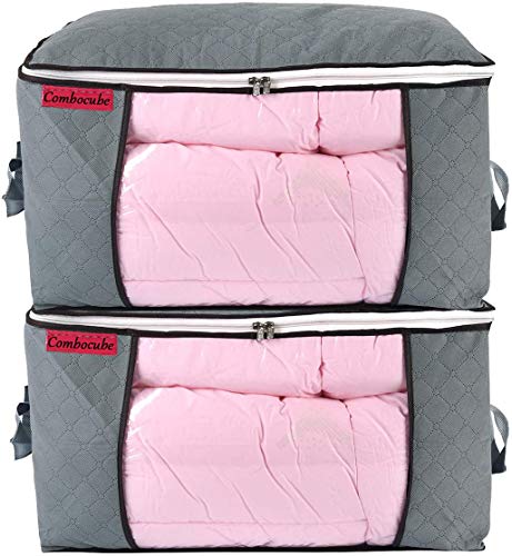 combocube Jumbo Zippered Storage Bag for Closet King Comforter, pillow, quilt, bedding, Clothes, Blanket Organizers with Large Clear Window & Carry Handles Space Saver