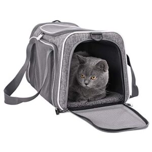 petisfam top load cat carrier bag for medium cats and small dogs. airline approved, collapsible, escape proof and auto-safe. easy to get cat in and make vet visit less stressful