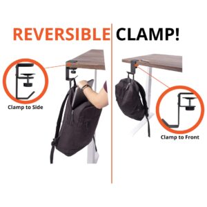 Stand Up Desk Store Clamp-On Under Desk Headphone Hook, Backpack Hook, and Purse Hook for Desk - Black