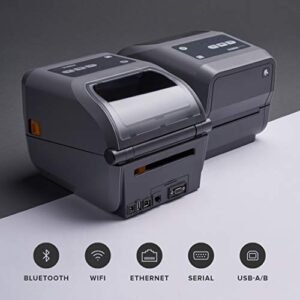 ZEBRA ZD620t Thermal Transfer Desktop Printer 300 dpi Print Width 4 in WiFi Bluetooth Ethernet Serial USB ZD62043-T01L01EZ