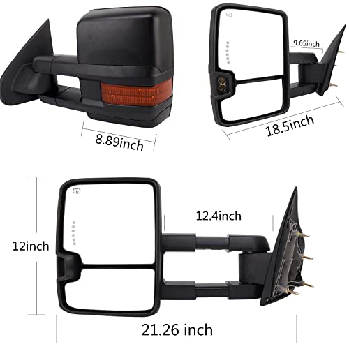 Perfit Zone TOWING MIRROR Replacement Pair Fit For SILVERADO SIERRA 2014, 2015,2016, 2017, 2018 with Power heated,Amber Signal Clearance Led Arrow Light