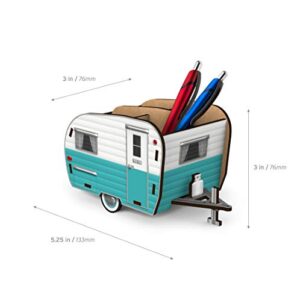 Genuine Fred Happy Camper Vintage Camper Pencil Holder, White and Blue (5242680)