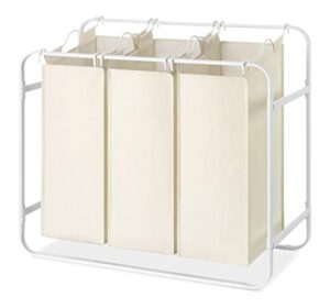 whitmor retro triple 3 removable bags-white & canvas laundry sorter, white/canvas