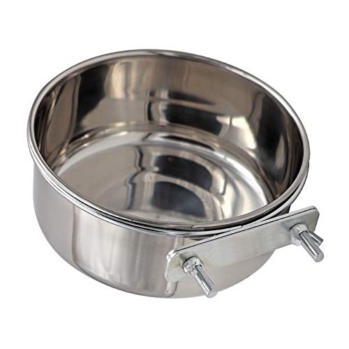 M.Z.A Bird Feeding Bowl Clamp On Coop Cups Stainless Steel Bird Feeder Dish Small Animal Food Bowl Attaches to Cage (30 Ounce)