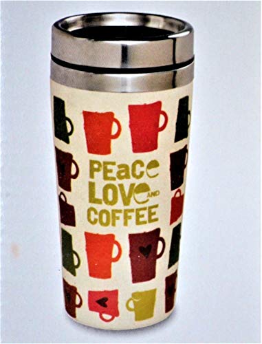 Travel Bamboo Fiber Peace Love Coffee Mug Stainless Steel 14oz Tea Hot Cold Cup