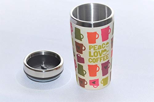 Travel Bamboo Fiber Peace Love Coffee Mug Stainless Steel 14oz Tea Hot Cold Cup