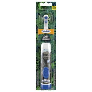 arm & hammer spinbrush kids battery powered toothbrush, jurassic world, design may vary