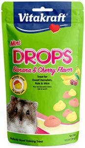 vitakraft drops mini banana & cherry flavor dwarf hamster, rat, and mouse treat, 2.5 oz, multi