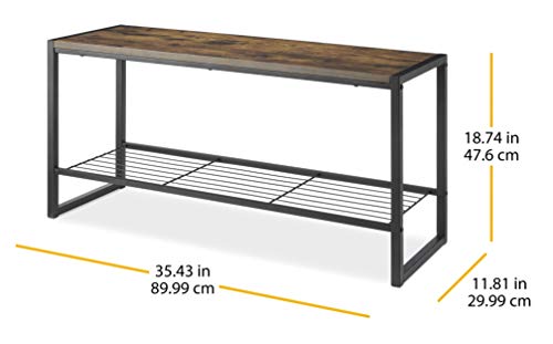 Whitmor Modern Industrial Entryway Bench w/Shoe Storage, Brown