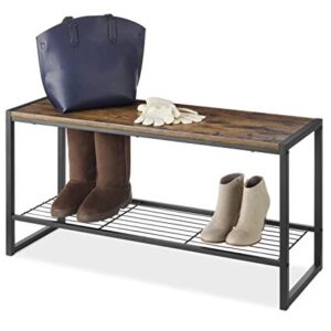 Whitmor Modern Industrial Entryway Bench w/Shoe Storage, Brown