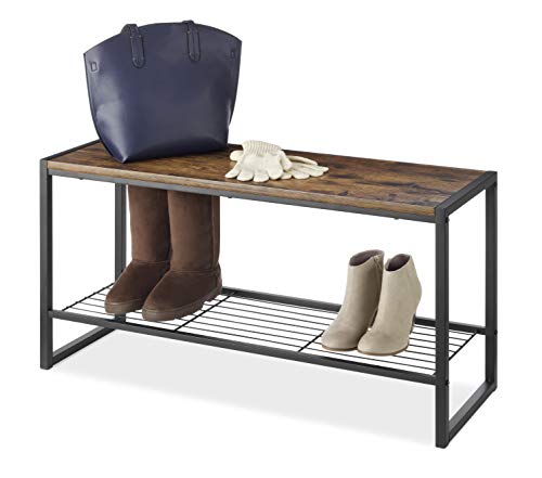 Whitmor Modern Industrial Entryway Bench w/Shoe Storage, Brown