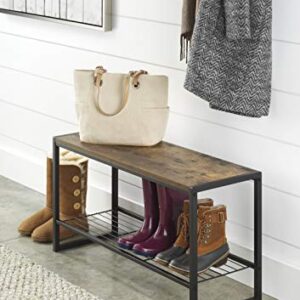 Whitmor Modern Industrial Entryway Bench w/Shoe Storage, Brown