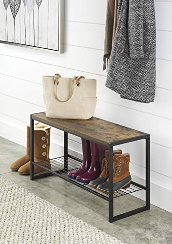 Whitmor Modern Industrial Entryway Bench w/Shoe Storage, Brown