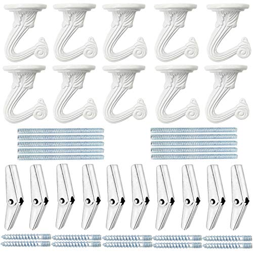 10 Sets Ceiling Hooks - Heavy Duty Swag Hook with Hardware for Hanging Plants Ceiling Installation Cavity Wall Fixing White