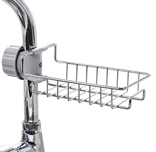 Hanging Faucet Rack Stainless Steel Adjustable Height, Flexible and Rotatable Small Sink Drain Rack, Suitable for Soap, sponges, brushes, rags, etc.