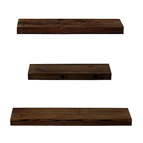 Mark One Home Goods Rustic Farmhouse 3 Tier Floating Wood Shelf - Floating Wall Shelves (Set of 3), Hardware and Fasteners Included (Dark Walnut, 3 Tier)