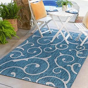 Unique Loom Outdoor Botanical Collection Area Rug - Curl (7' 1" x 10' Rectangle, Teal/ Ivory)