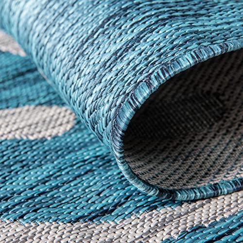 Unique Loom Outdoor Botanical Collection Area Rug - Curl (7' 1" x 10' Rectangle, Teal/ Ivory)