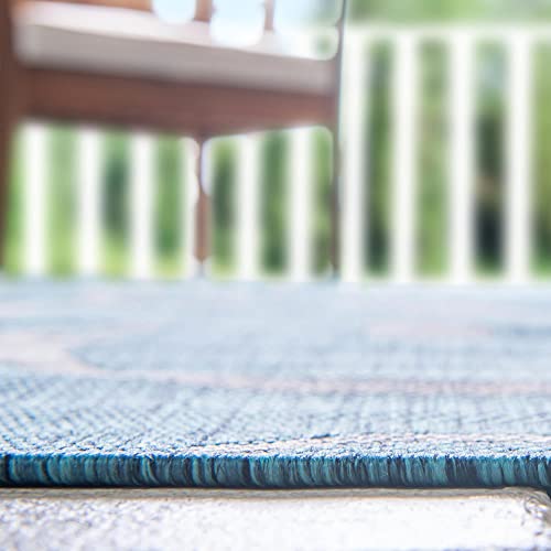 Unique Loom Outdoor Botanical Collection Area Rug - Curl (7' 1" x 10' Rectangle, Teal/ Ivory)