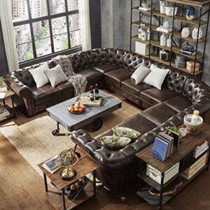 Inspire Q Knightsbridge Tufted Scroll Arm Csterfield 11-seat U-Shaped Sectional by Artisan Dark Grey