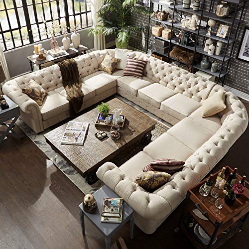 Inspire Q Knightsbridge Tufted Scroll Arm Csterfield 11-seat U-Shaped Sectional by Artisan Dark Grey