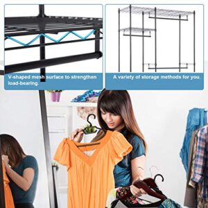 Hanging Closet Organizer and Storage Heavy Duty Clothes Rack Sturdy 3 Rod Garment Rack Large with Wire Shelving Height Adjustable Commercial Grade Metal Clothes Stand Rack for Bedroom Cloakroom,Black