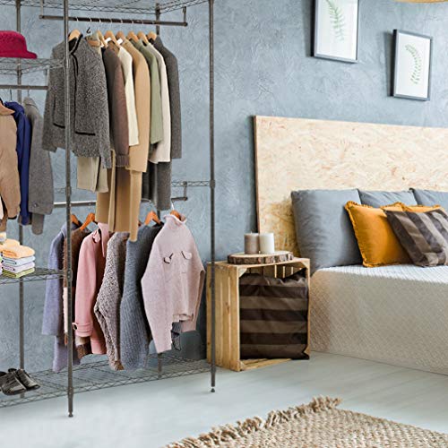 Hanging Closet Organizer and Storage Heavy Duty Clothes Rack Sturdy 3 Rod Garment Rack Large with Wire Shelving Height Adjustable Commercial Grade Metal Clothes Stand Rack for Bedroom Cloakroom,Black