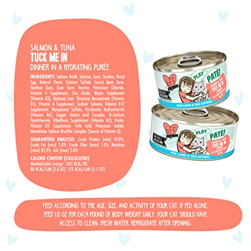 B.F.F. PLAY - Best Feline Friend Paté Lovers, Aw Yeah!, Salmon & Tuna Tuck Me In with Salmon & Tuna, 5.5oz Can (Pack of 8)