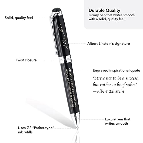 Inkstone Ballpoint Black Ink Pen | Inspirational Albert Einstein Quote Strive Not to Be a Success, but Rather to be of Value | Durable | Thoughtful and Encouraging Gifts