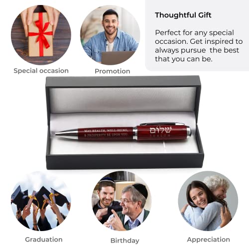 Inkstone Shalom Peace and Prosperity Blessing Gift Pen - May Health, Well-being, and Prosperity Be Upon You - Engraved Pen with Presentation Gift Box