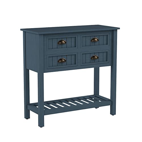 Decor Therapy Bailey Bead Board 4-Drawer Console Table, Antique Navy